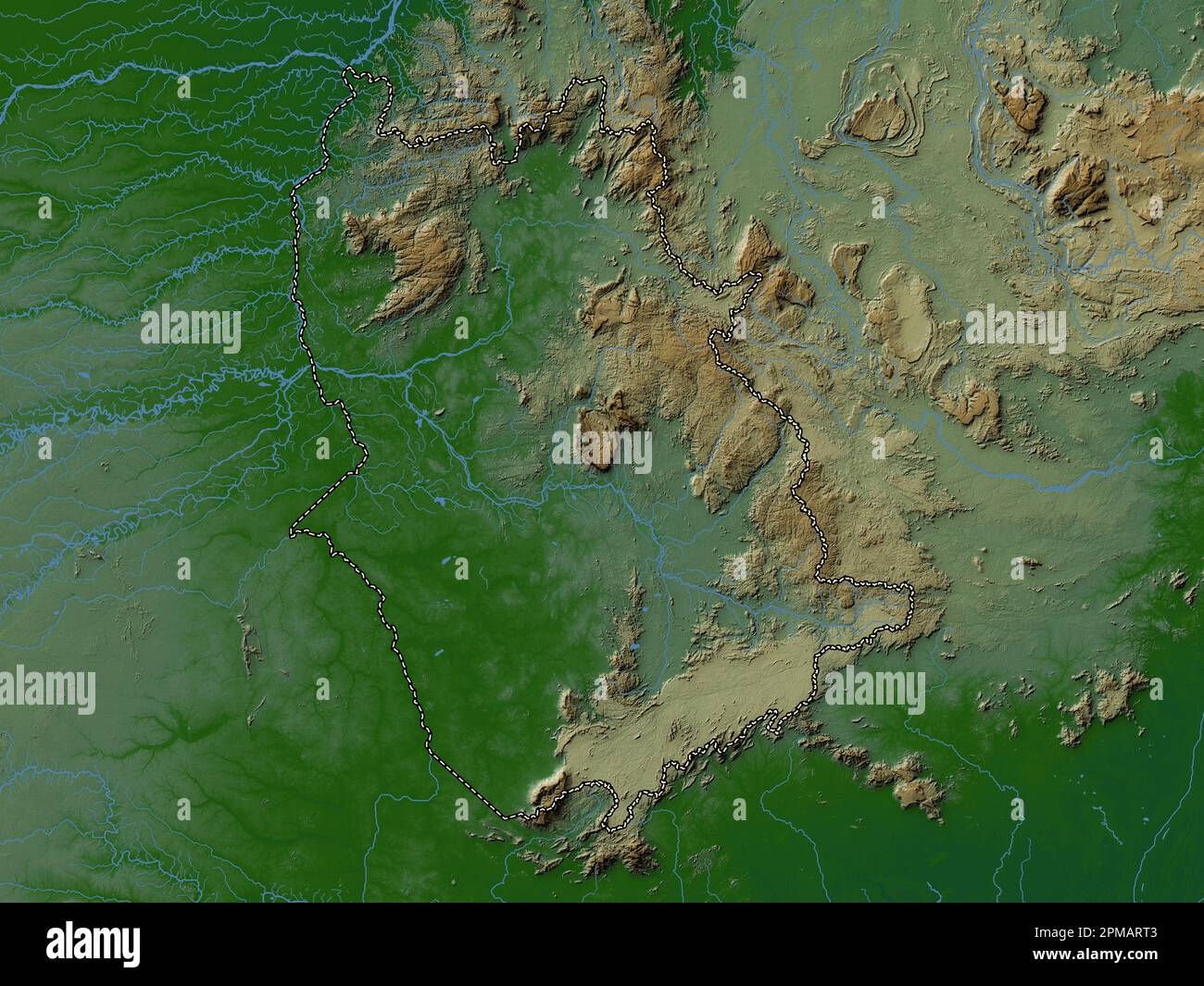 Amazonas, state of Venezuela. Colored elevation map with lakes and ...