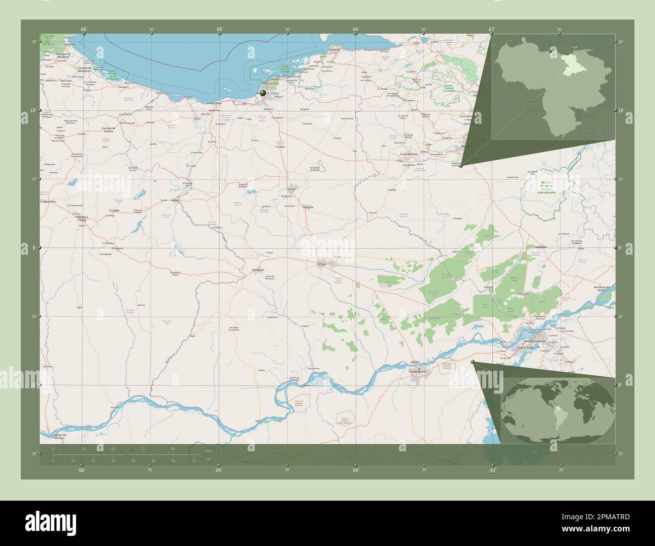 Anzoategui, state of Venezuela. Open Street Map. Corner auxiliary ...