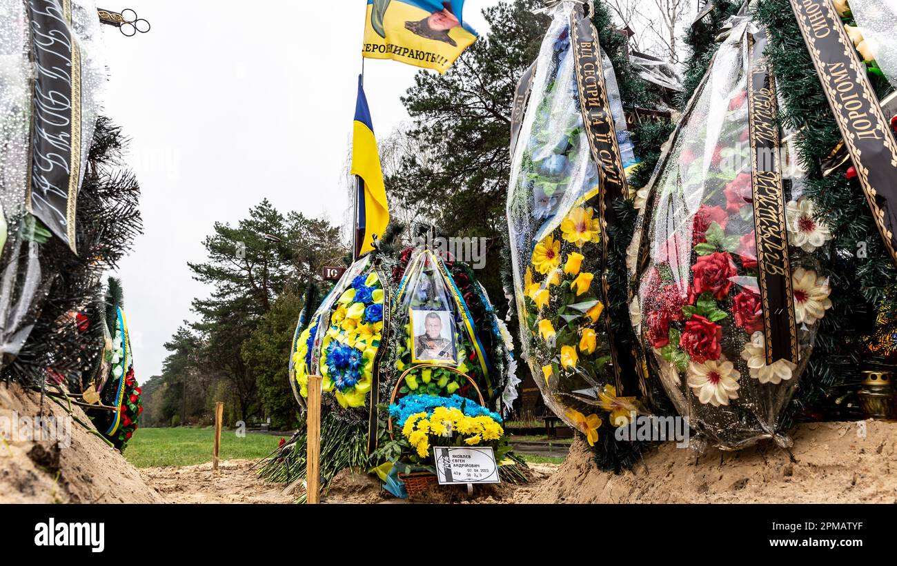 A funeral of Evgeny Yakovlev, 42, a soldier killed by Russian forces on ...