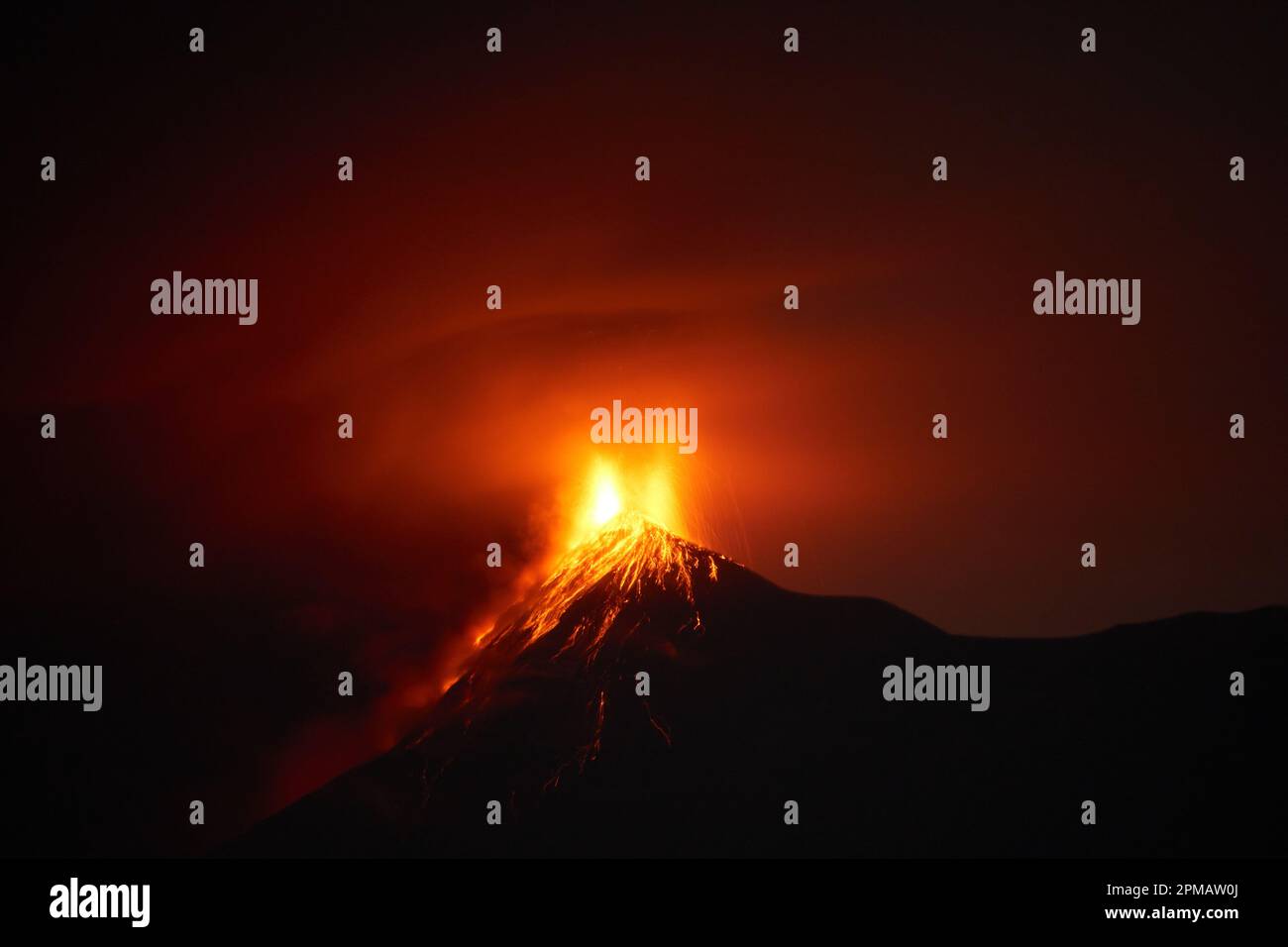 Fuego volcano eruption at night in Guatemala Stock Photo - Alamy