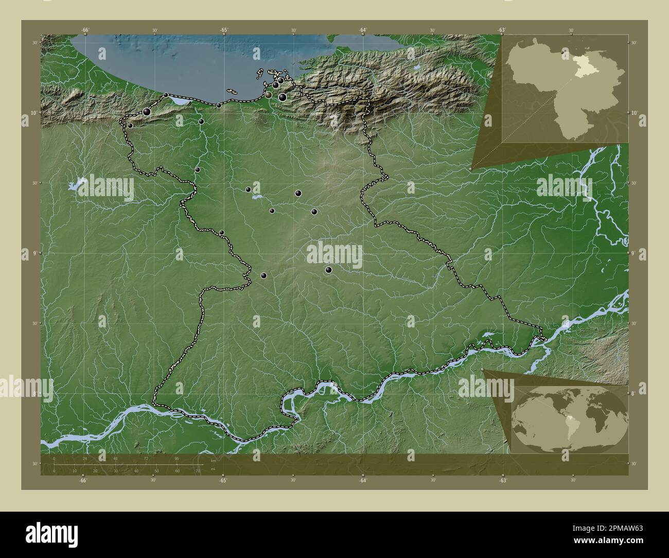 Anzoategui, state of Venezuela. Elevation map colored in wiki style ...
