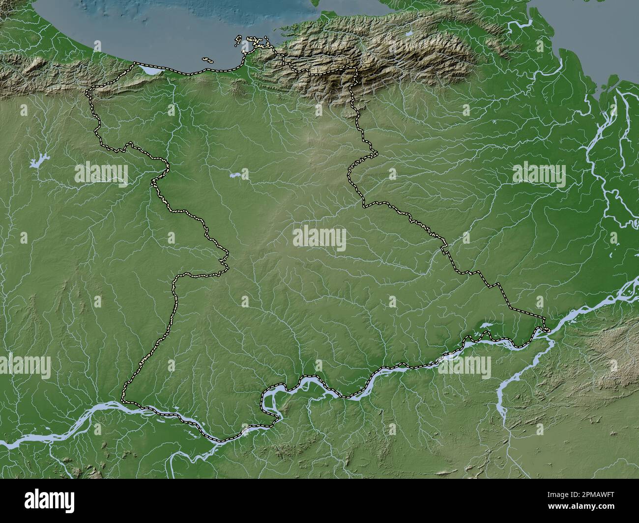 Anzoategui, state of Venezuela. Elevation map colored in wiki style ...