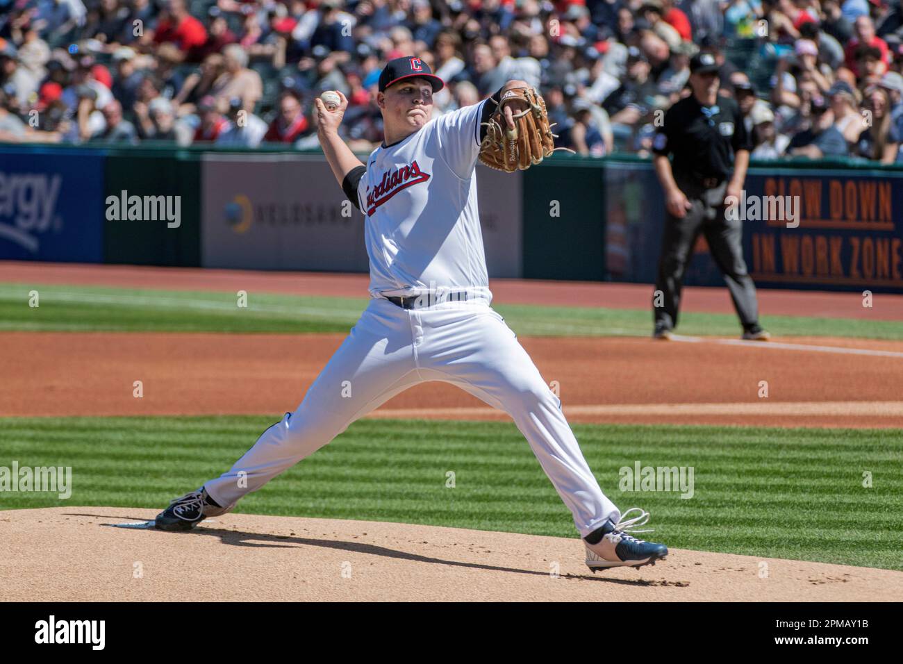 Cleveland Guardians starting pitcher Peyton Battenfield delivers ...