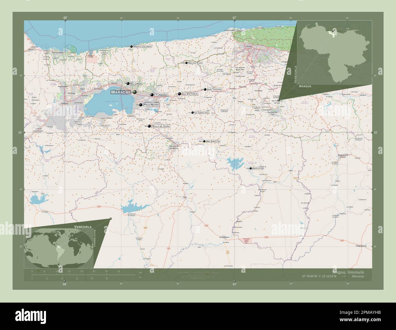 Aragua, state of Venezuela. Open Street Map. Locations and names of ...