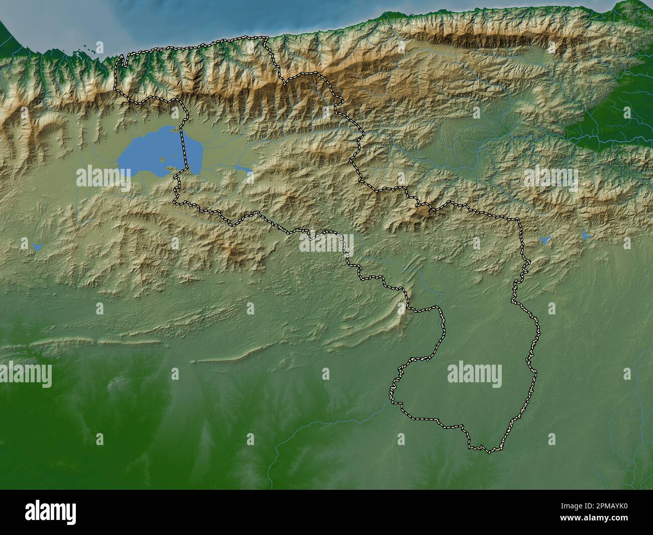 Aragua, state of Venezuela. Colored elevation map with lakes and rivers ...