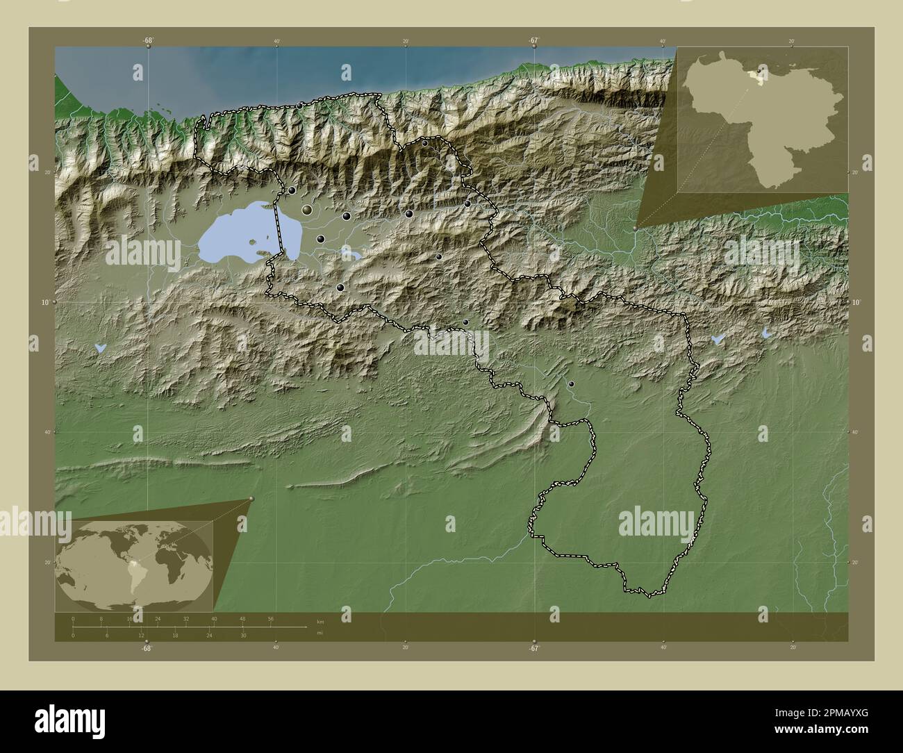 Aragua, state of Venezuela. Elevation map colored in wiki style with ...