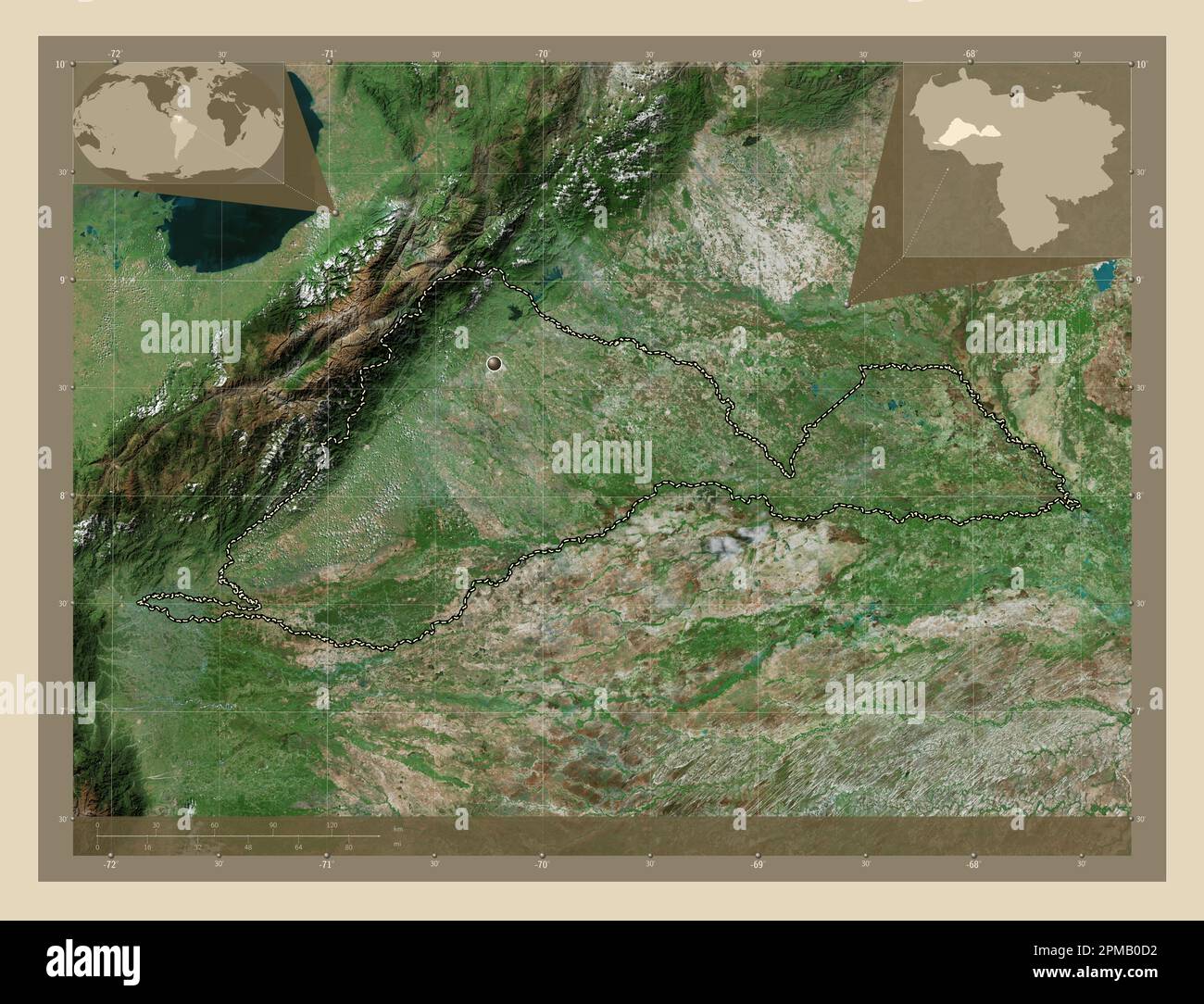 Barinas, state of Venezuela. High resolution satellite map. Corner ...