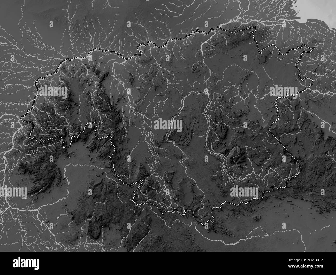 Bolivar, state of Venezuela. Grayscale elevation map with lakes and ...