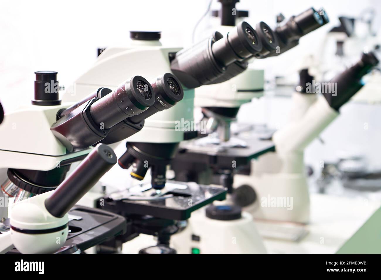 Optical microscopes in the store at the exhibition Stock Photo - Alamy