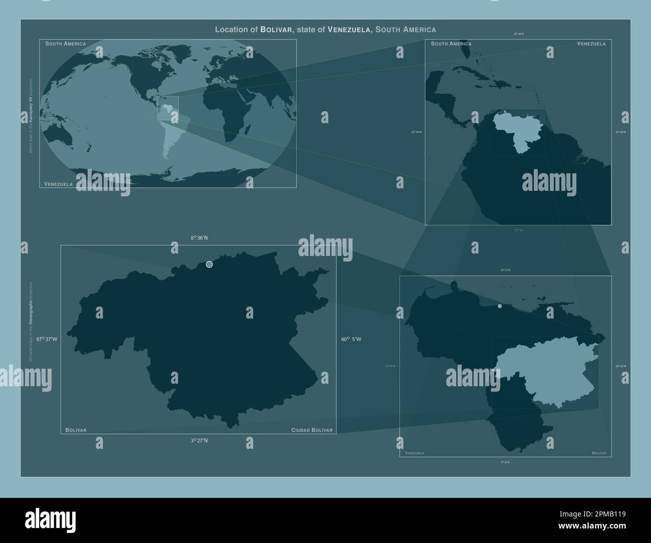 Bolivar, state of Venezuela. Diagram showing the location of the region ...