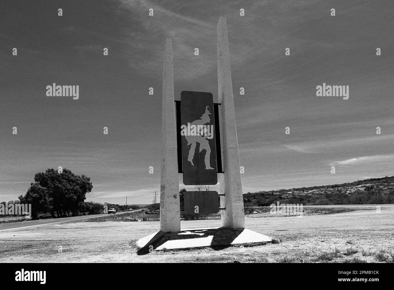 Silhouette on the road in a sign of the dancer or dance of the Yaqui ...