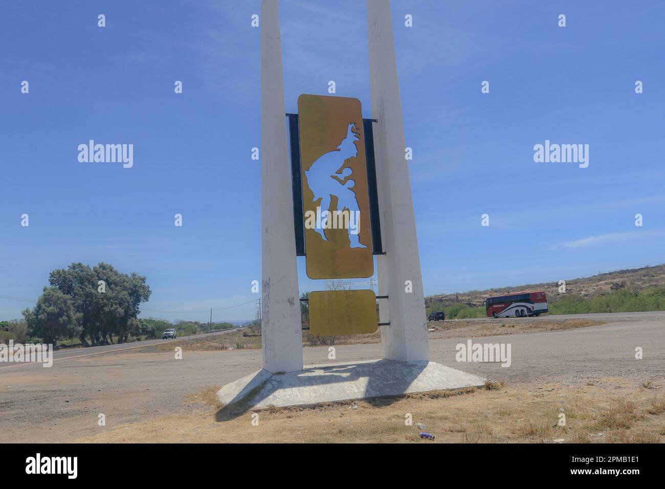 Silhouette on the road in a sign of the dancer or dance of the Yaqui ...