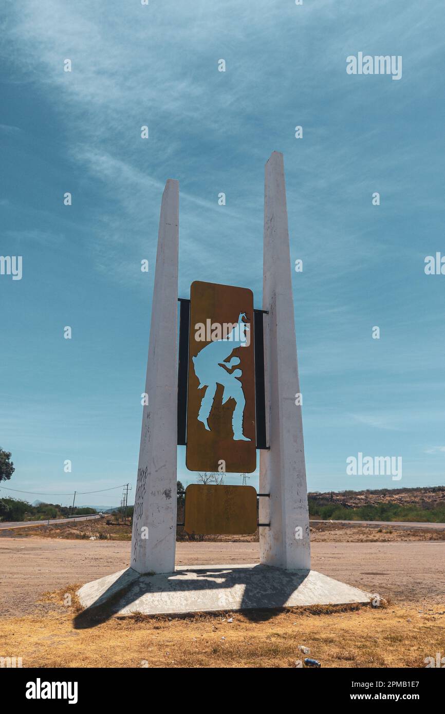 Silhouette on the road in a sign of the dancer or dance of the Yaqui ...