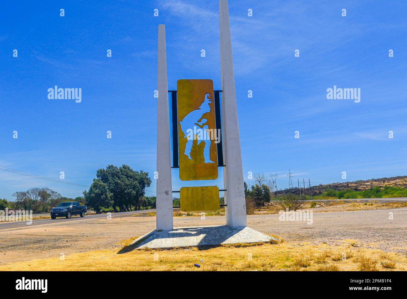 Silhouette on the road in a sign of the dancer or dance of the Yaqui ...