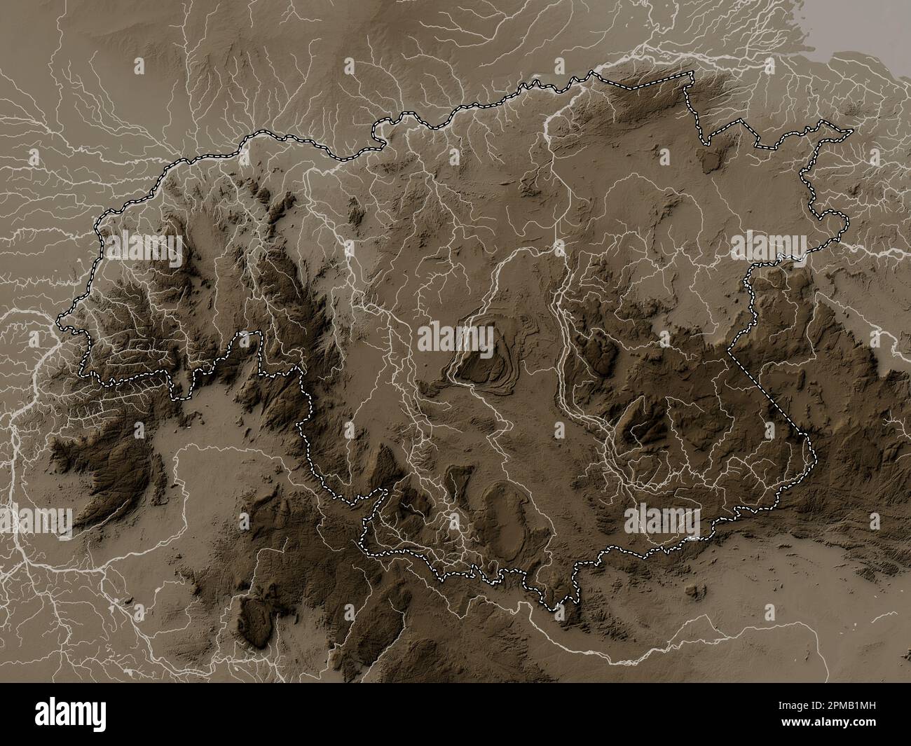 Bolivar, state of Venezuela. Elevation map colored in sepia tones with ...