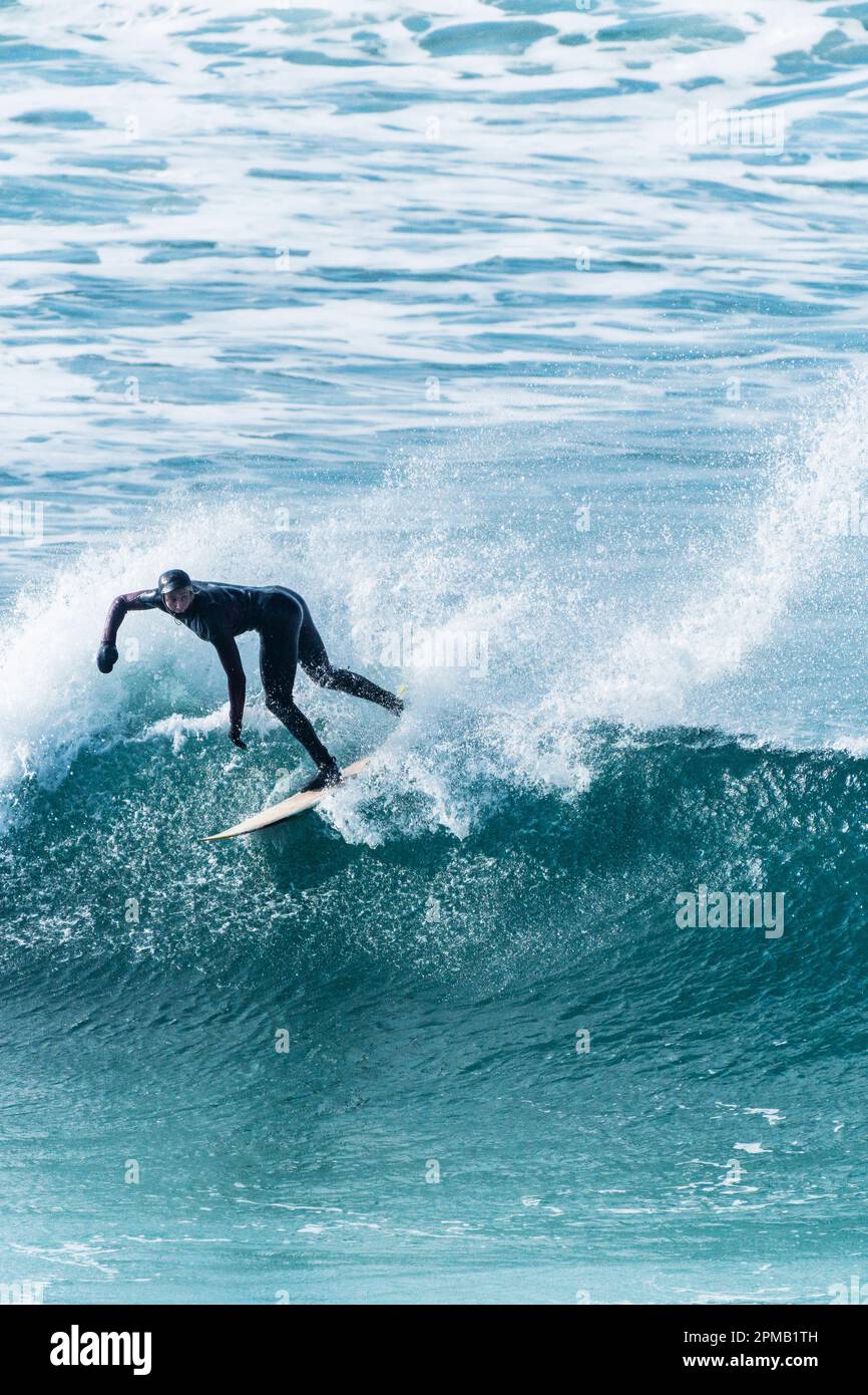 Spectacular surfing action at Fistral in Newquay in Cornwall in the UK ...