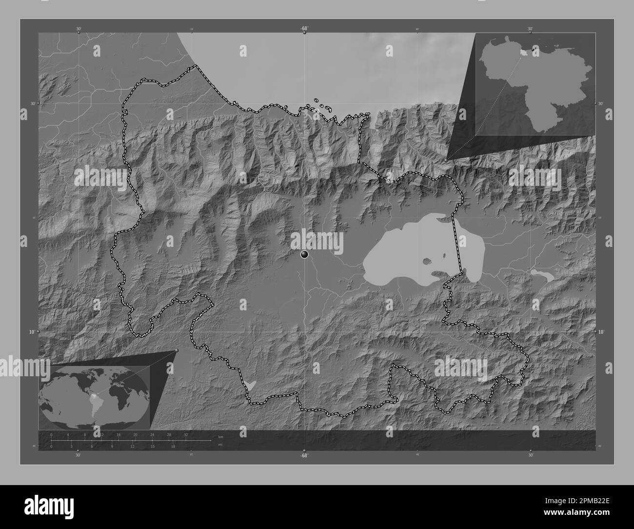 Carabobo, state of Venezuela. Bilevel elevation map with lakes and ...