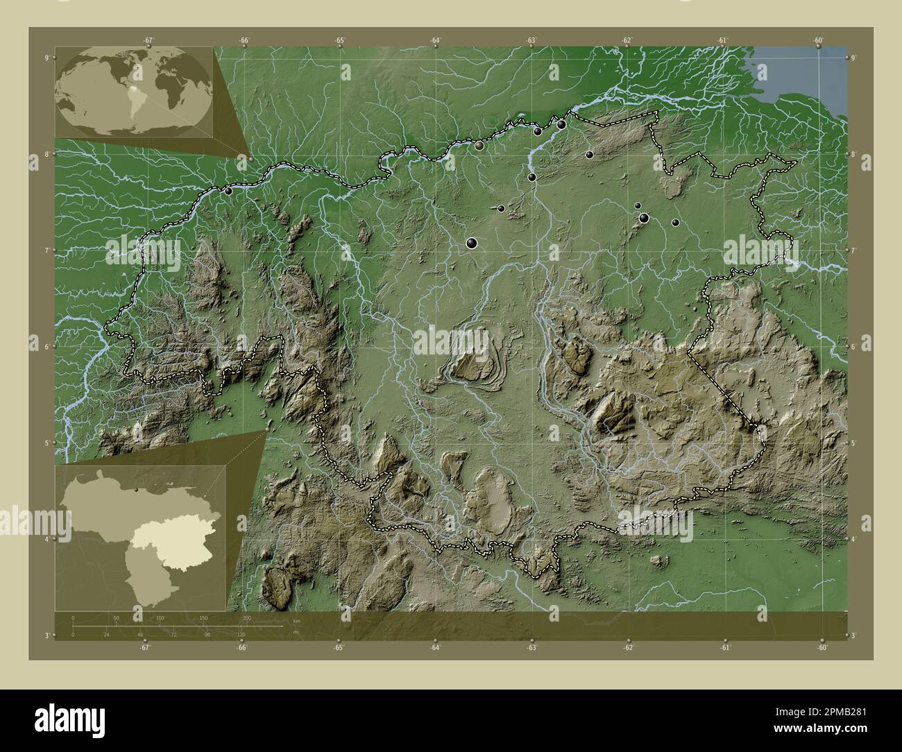 Bolivar, state of Venezuela. Elevation map colored in wiki style with ...