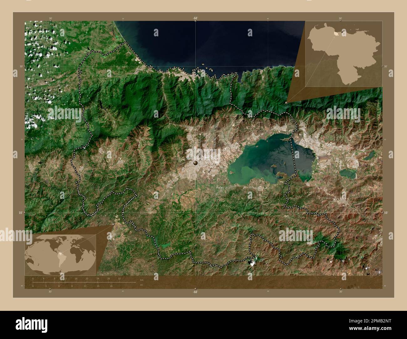 Carabobo, state of Venezuela. Low resolution satellite map. Corner ...