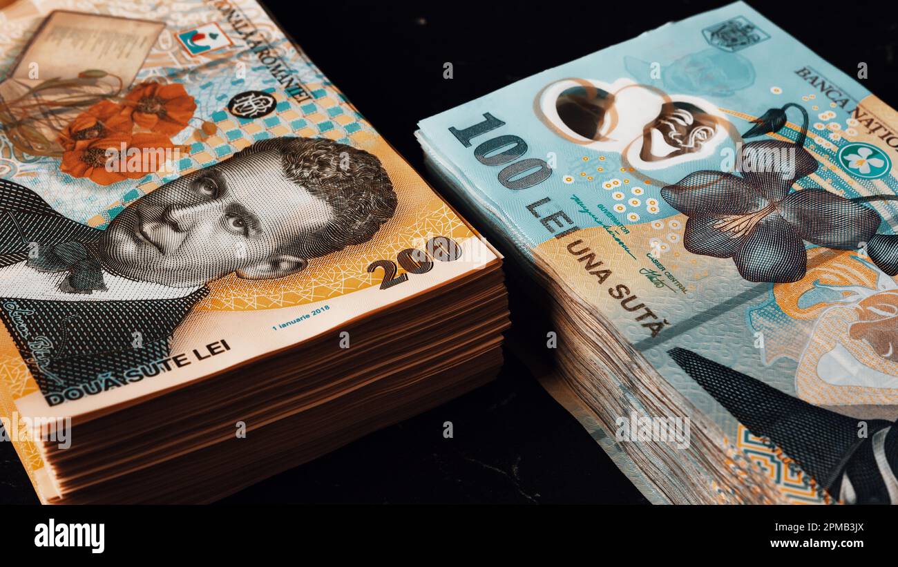 Romanian LEI Currency Banknote. RON Money European Currency Stock Photo ...