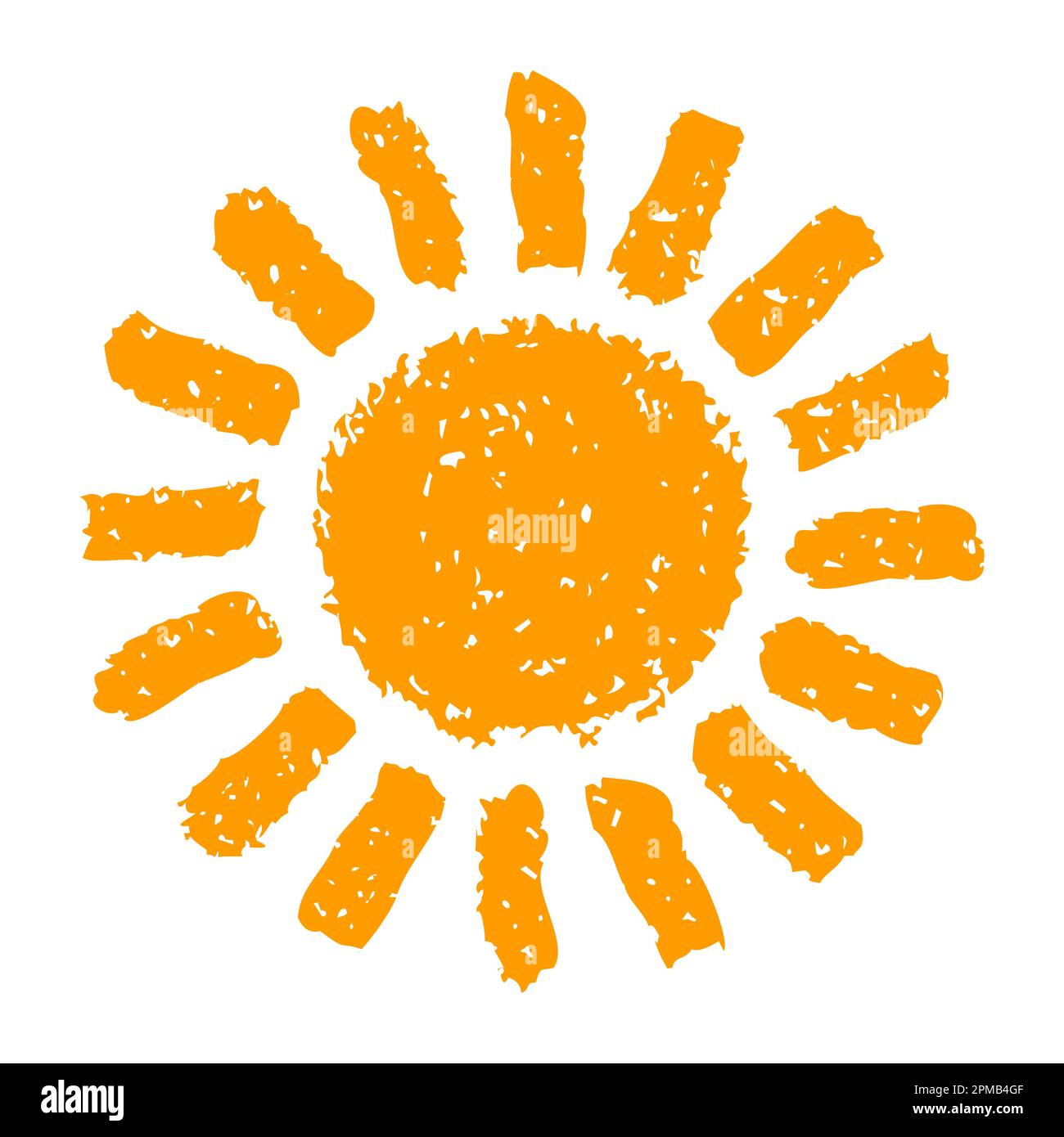Hand painted sun symbol, hand drawn with crayon, isolated on white ...