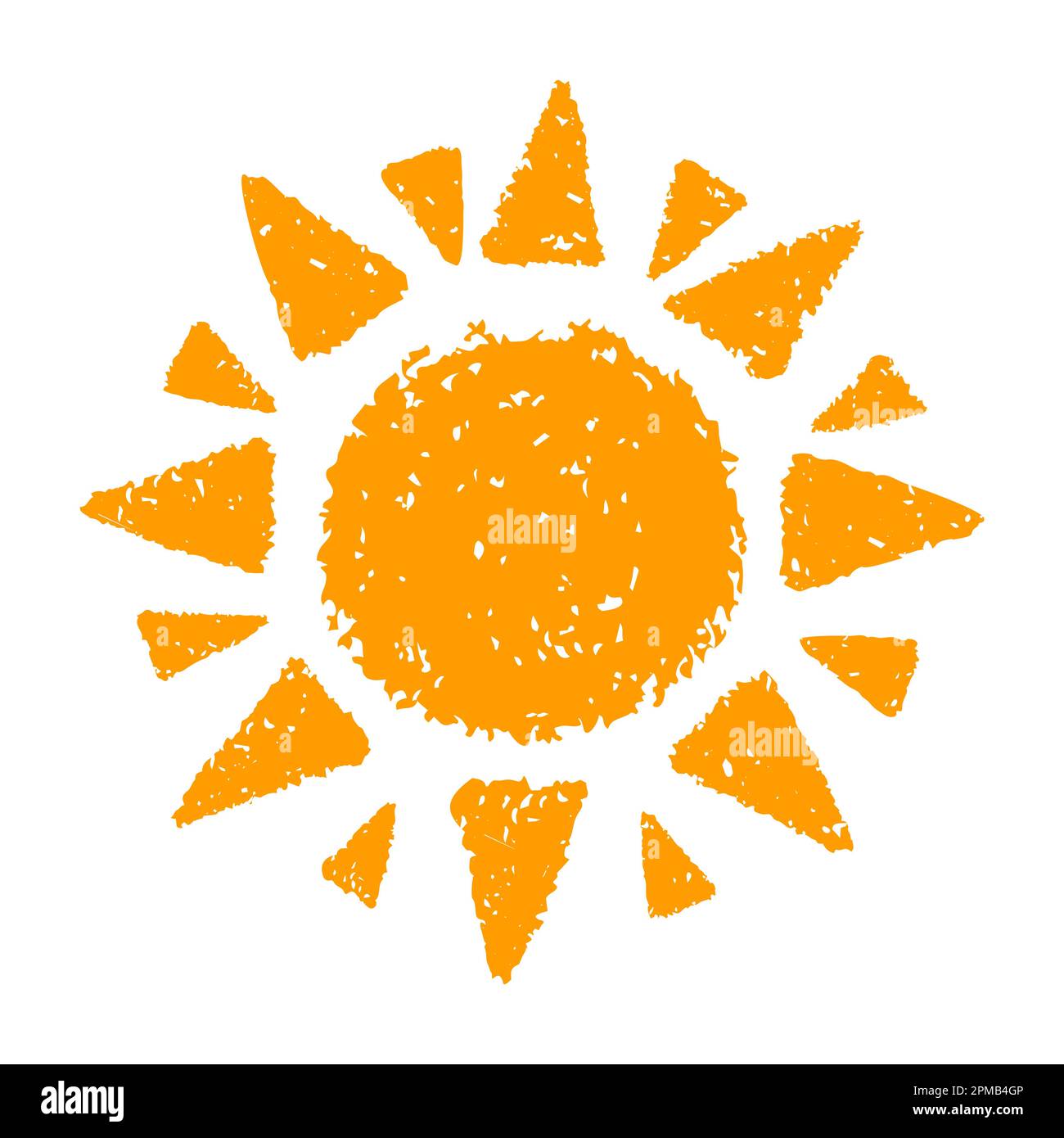 Hand painted sun symbol, hand drawn with crayon, isolated on white ...