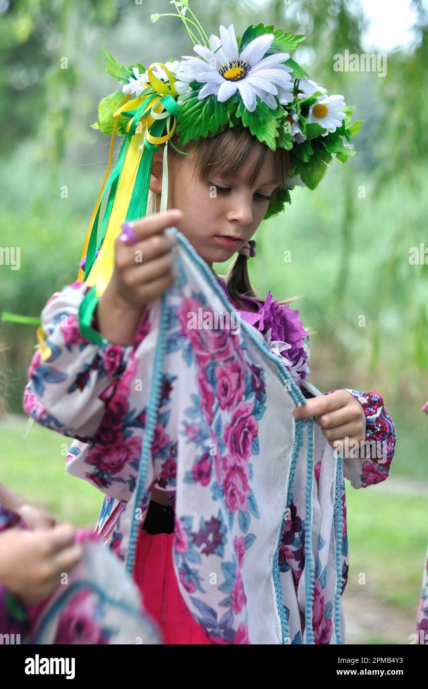 Cherkasy, Ukraine - Jule 6,2018. Ukrainian small children in bright ...