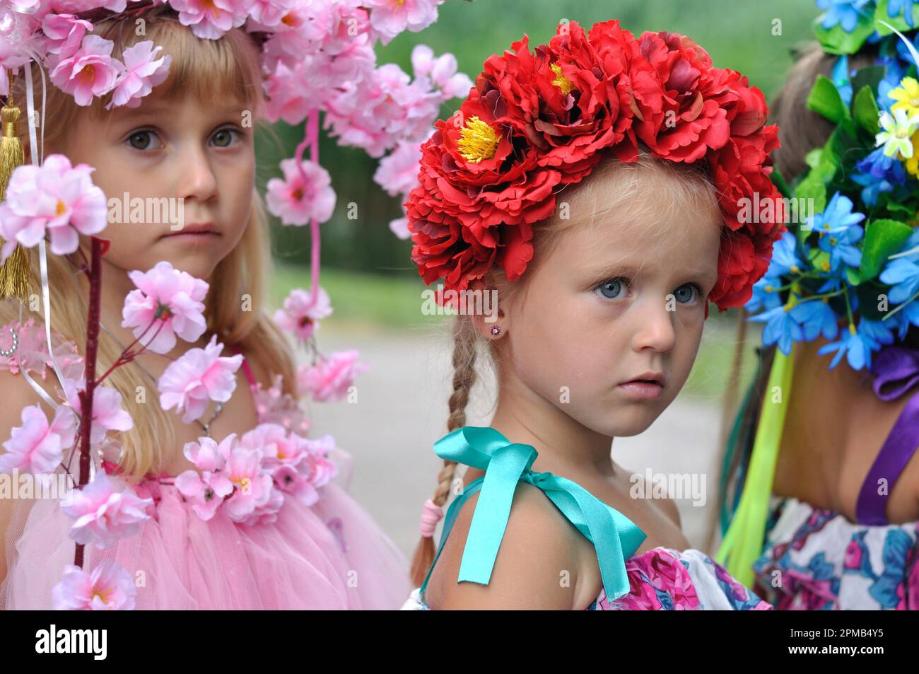 Cherkasy, Ukraine - Jule 6,2018. Ukrainian small children in bright ...