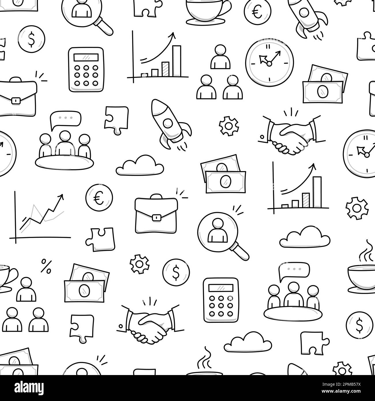 Business job icon doodle seamless pattern background. Business teamwork ...