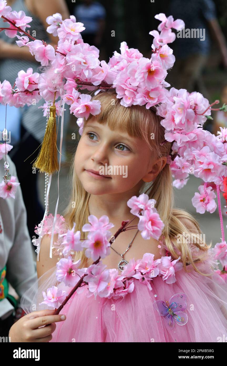 Cherkasy, Ukraine - Jule 6,2018. Ukrainian small children in bright ...