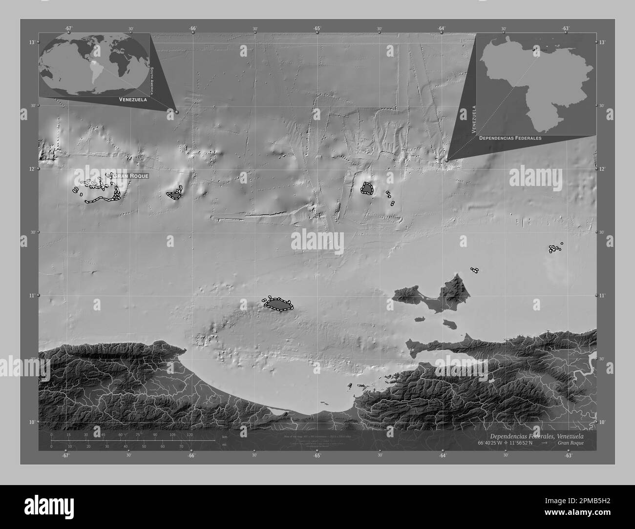 Dependencias Federales, state of Venezuela. Grayscale elevation map ...