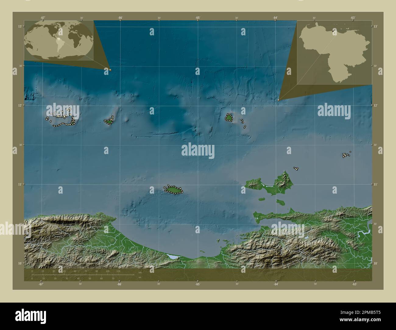 Dependencias Federales, state of Venezuela. Elevation map colored in ...