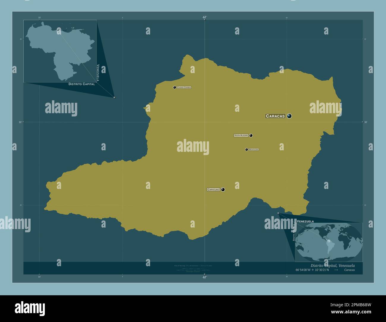 Distrito Capital, state of Venezuela. Solid color shape. Locations and ...