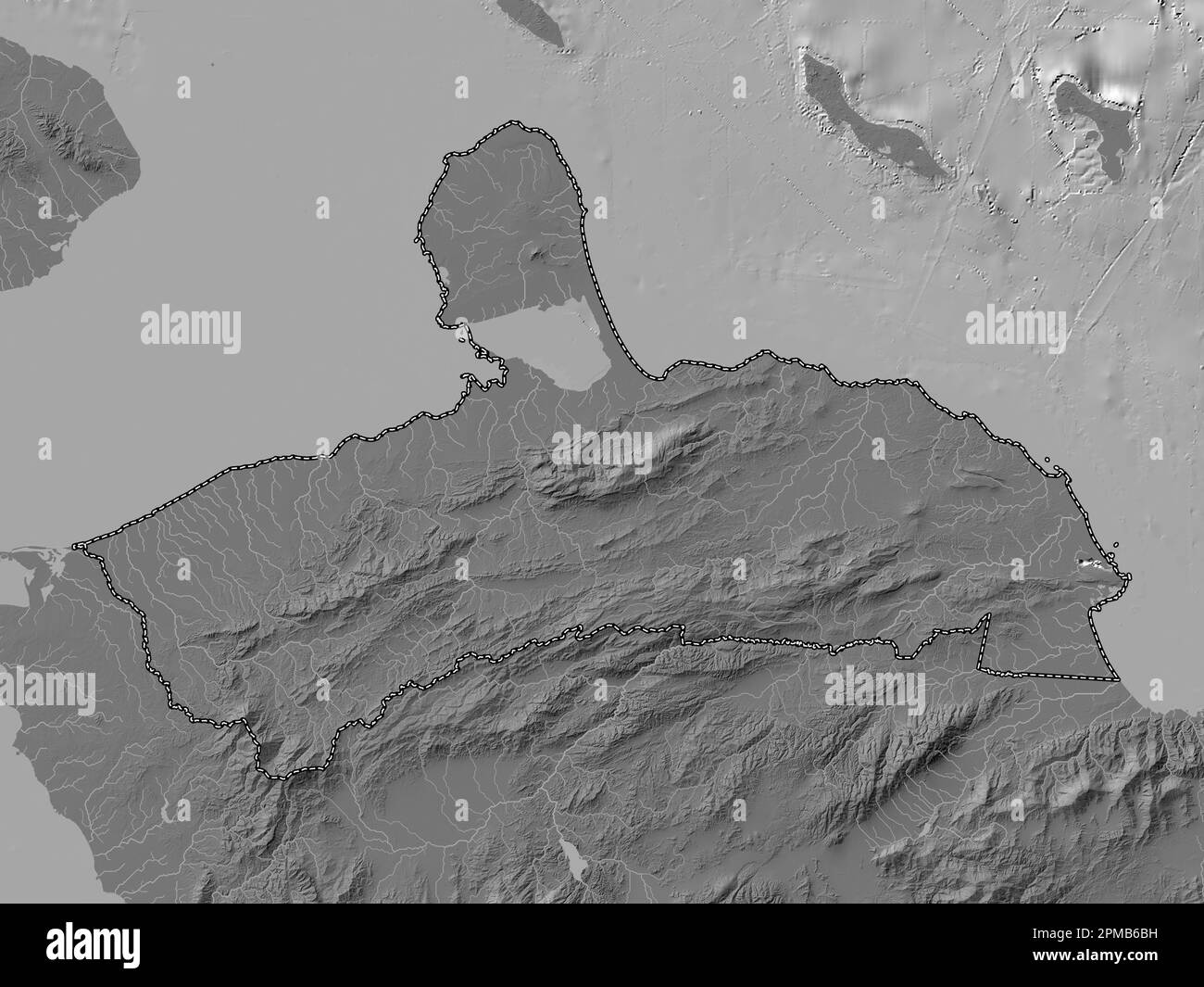 Falcon, state of Venezuela. Bilevel elevation map with lakes and rivers ...
