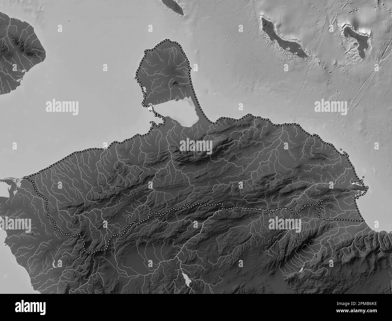 Falcon, state of Venezuela. Grayscale elevation map with lakes and ...