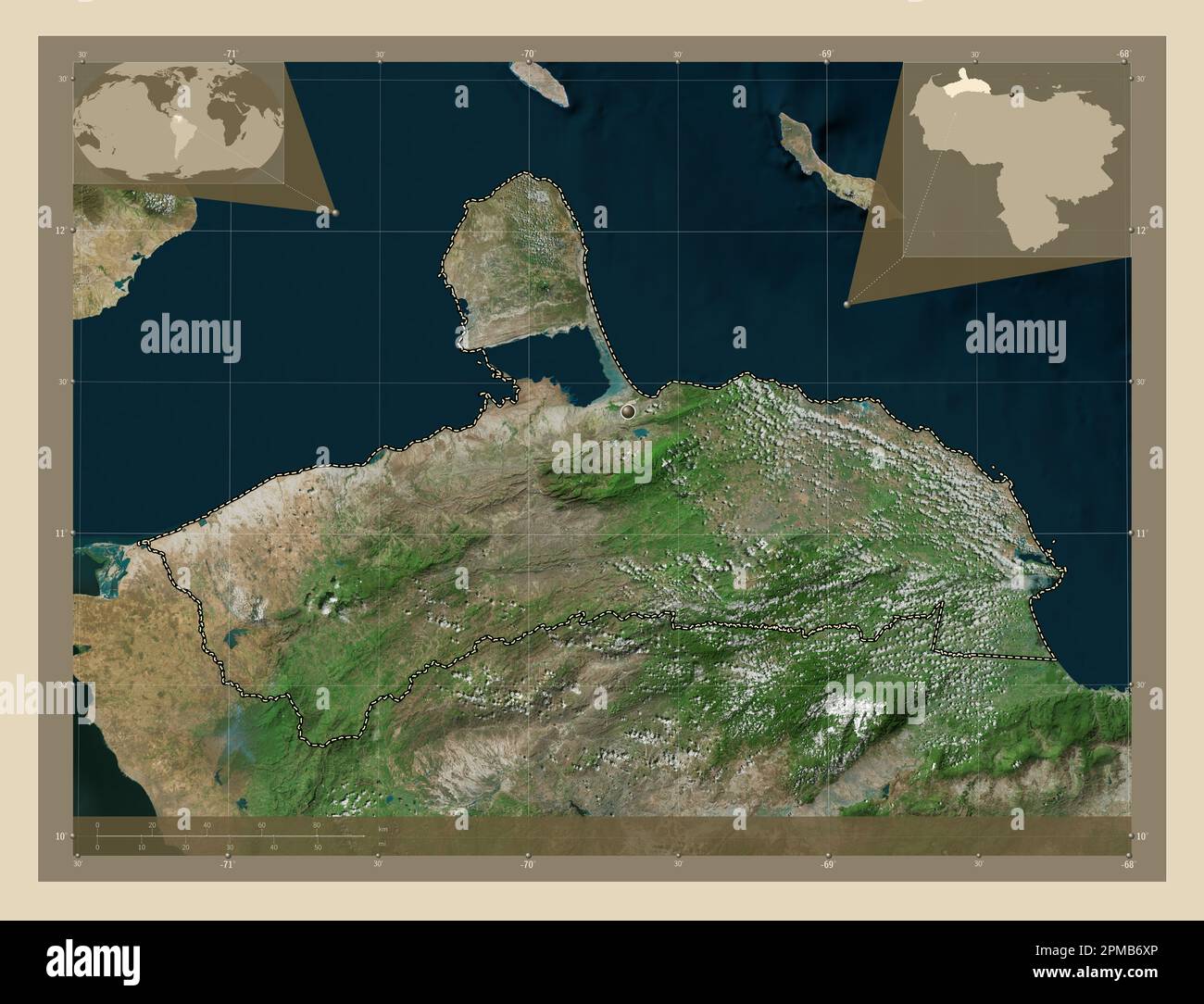 Falcon, state of Venezuela. High resolution satellite map. Corner ...