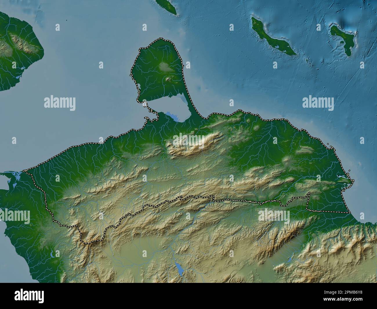Falcon, state of Venezuela. Colored elevation map with lakes and rivers ...