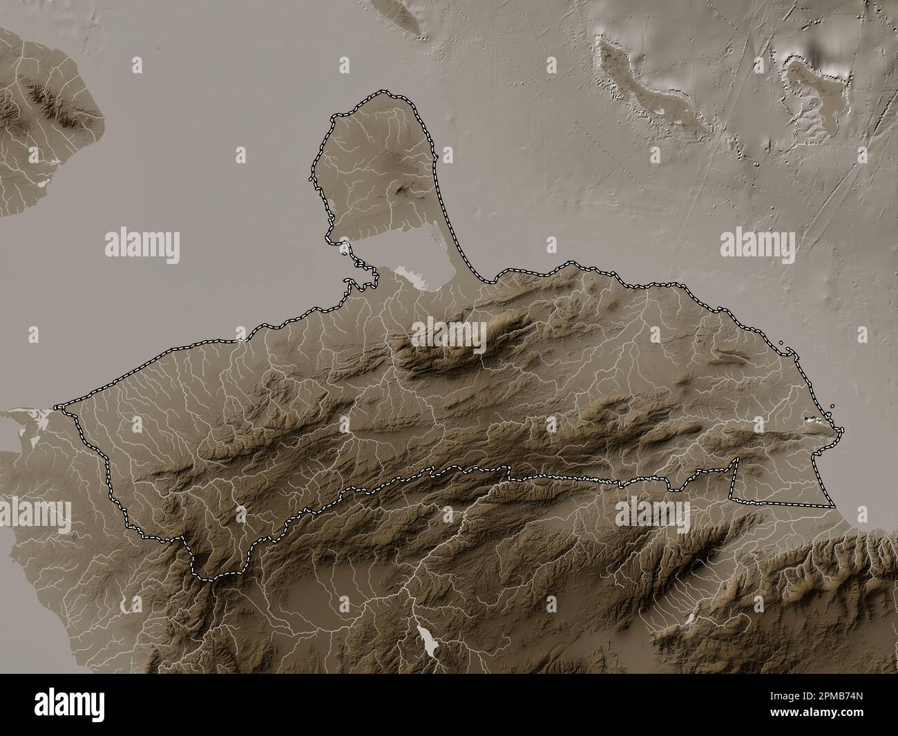 Falcon, state of Venezuela. Elevation map colored in sepia tones with ...