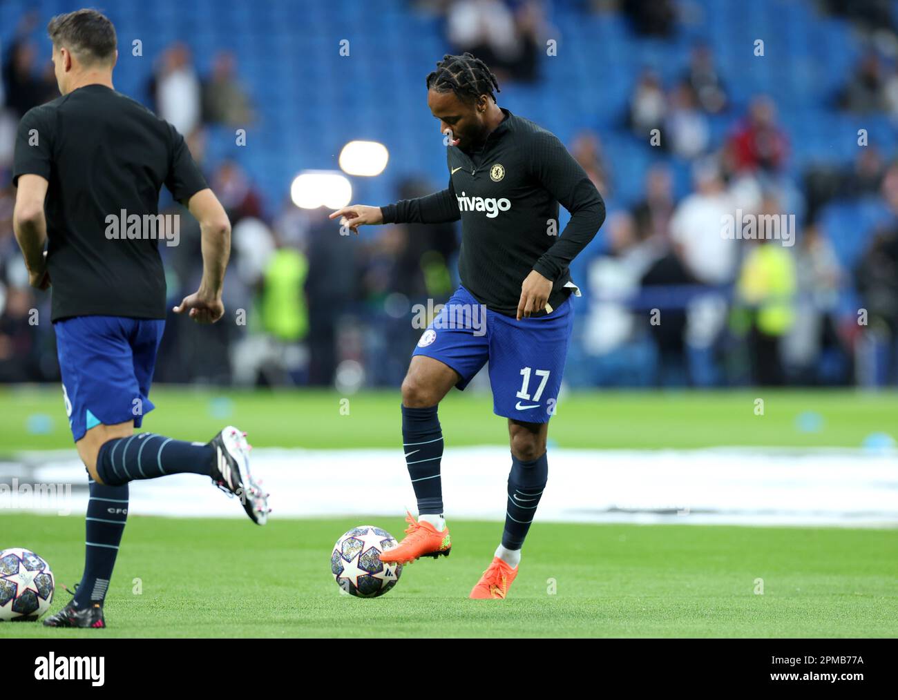 Chelsea's Raheem Sterling warming up before the UEFA Champions League ...