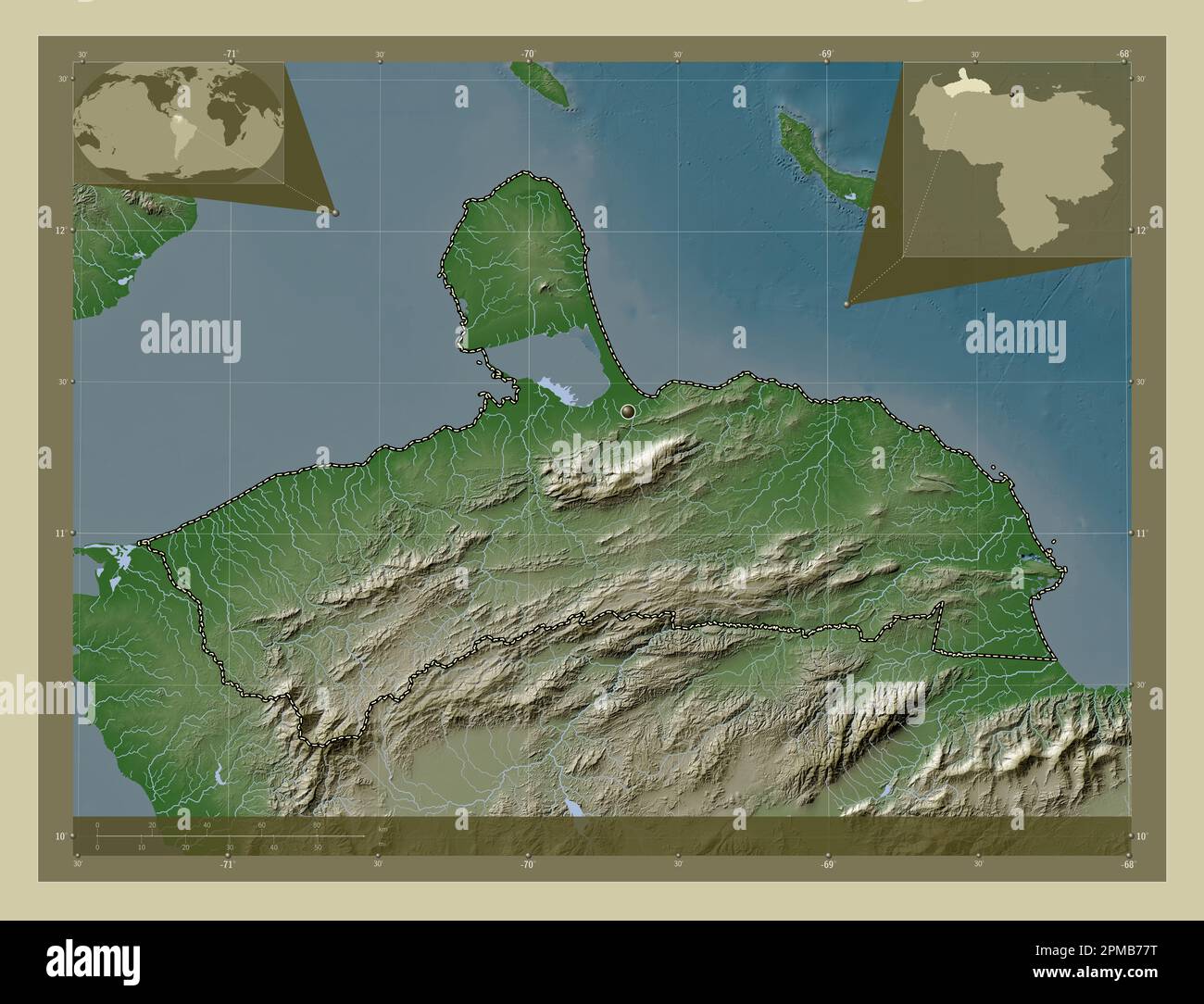 Falcon, state of Venezuela. Elevation map colored in wiki style with ...