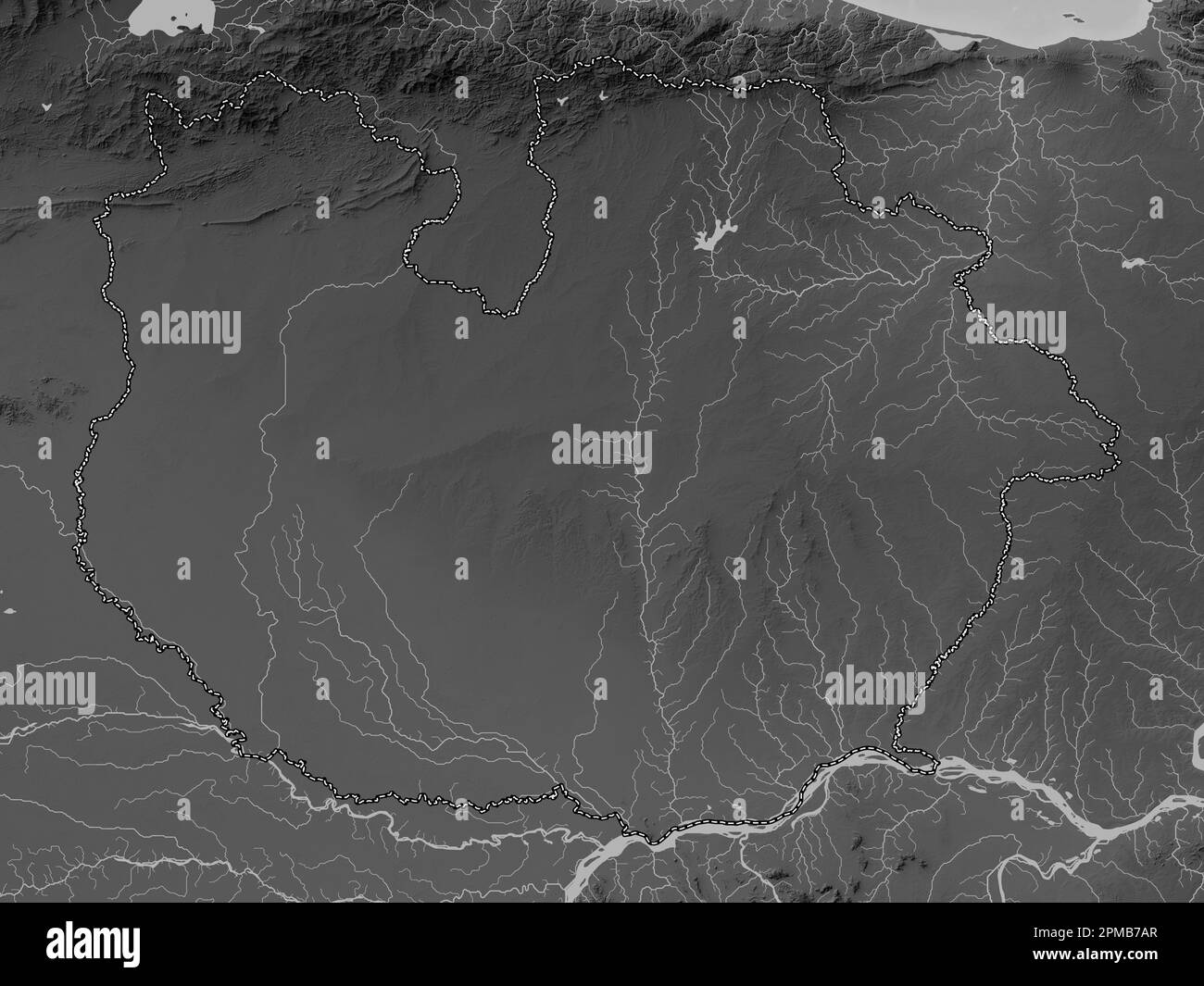 Guarico, state of Venezuela. Grayscale elevation map with lakes and ...