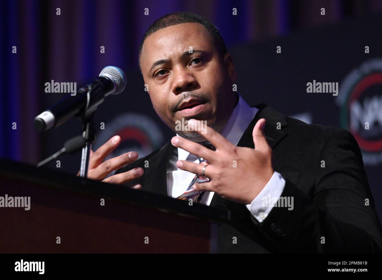 New York, USA. 12th Apr, 2023. Andre Locke Sr., father of Amir Locke ...