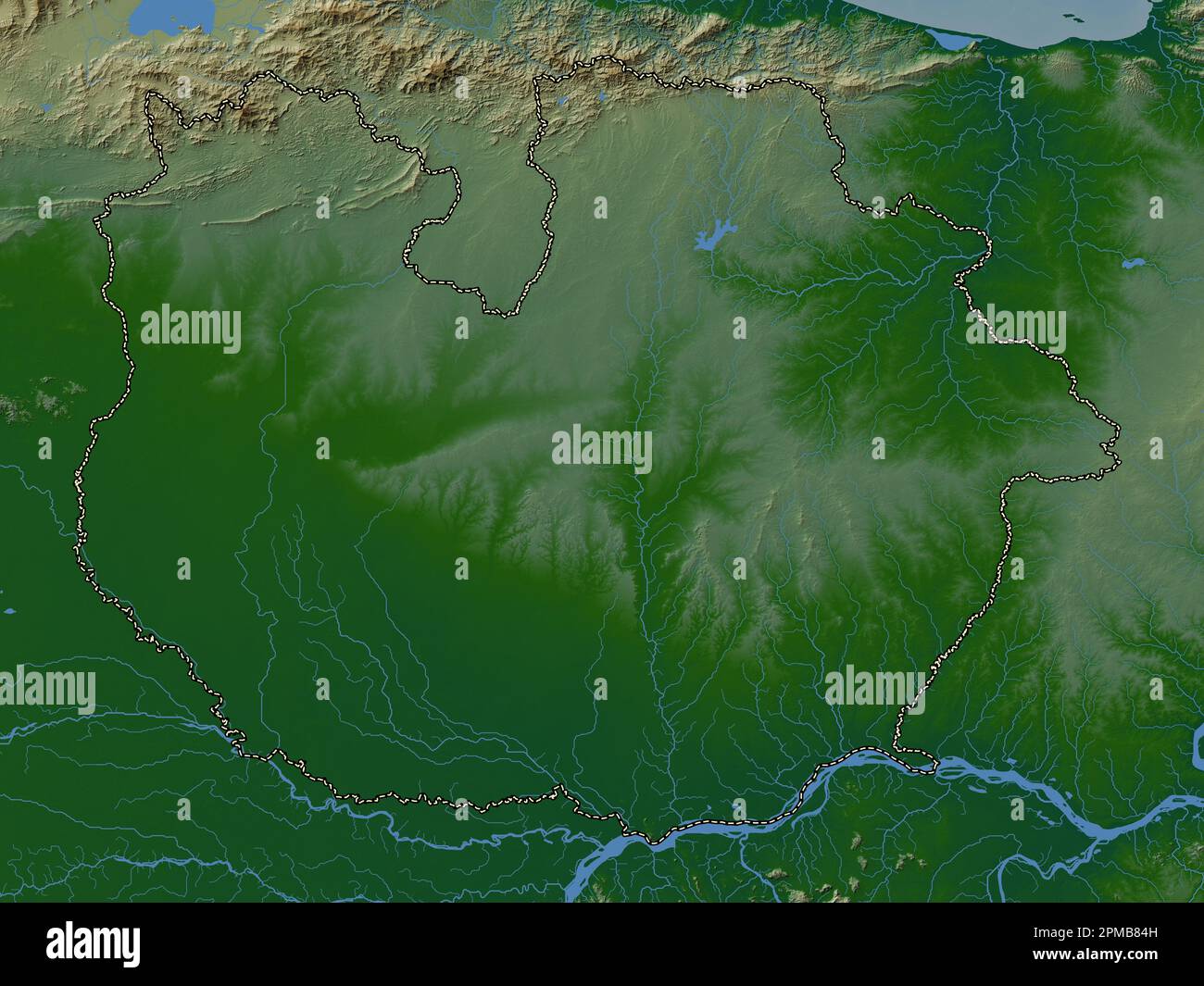 Guarico, state of Venezuela. Colored elevation map with lakes and ...