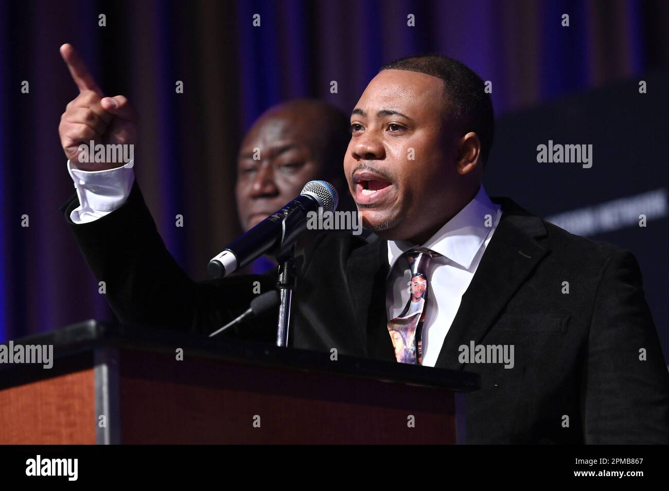 New York, USA. 12th Apr, 2023. Andre Locke Sr., father of Amir Locke ...