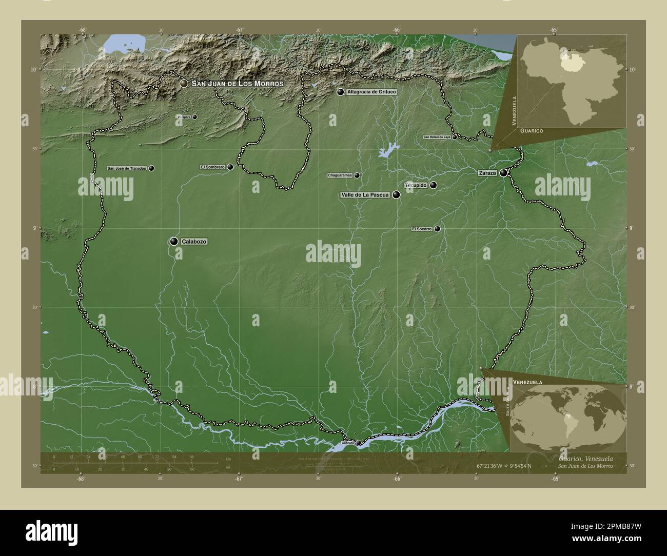 Guarico, state of Venezuela. Elevation map colored in wiki style with ...