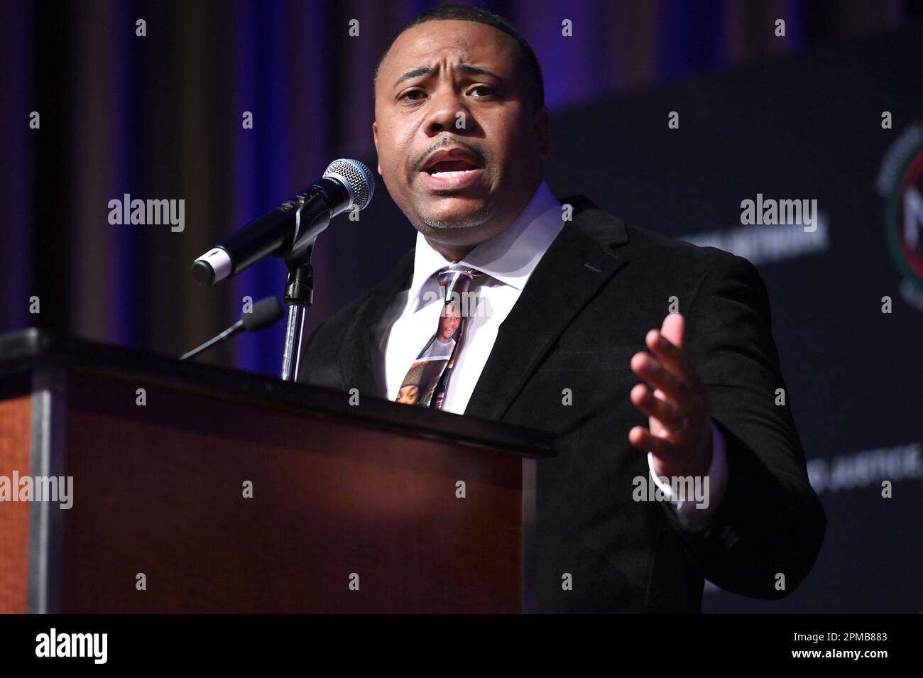 New York, USA. 12th Apr, 2023. Andre Locke Sr., father of Amir Locke ...
