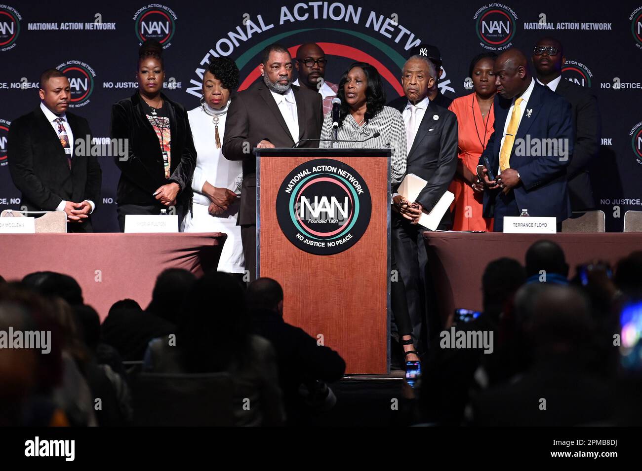 New York, USA. 12th Apr, 2023. (L-R) Andre Locke Sr., father of Amir ...