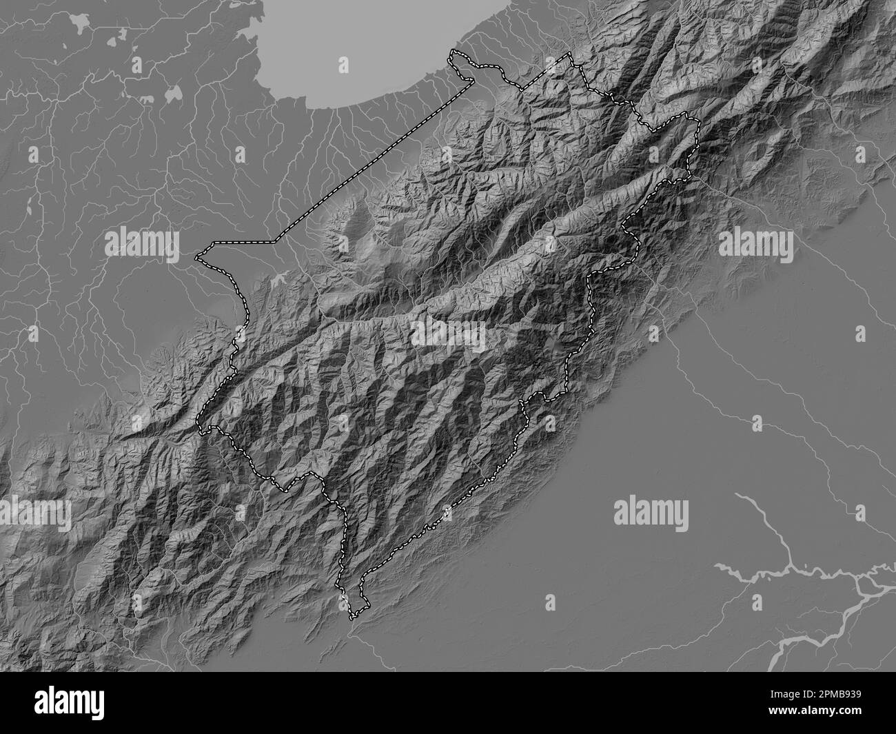 Merida, state of Venezuela. Bilevel elevation map with lakes and rivers ...