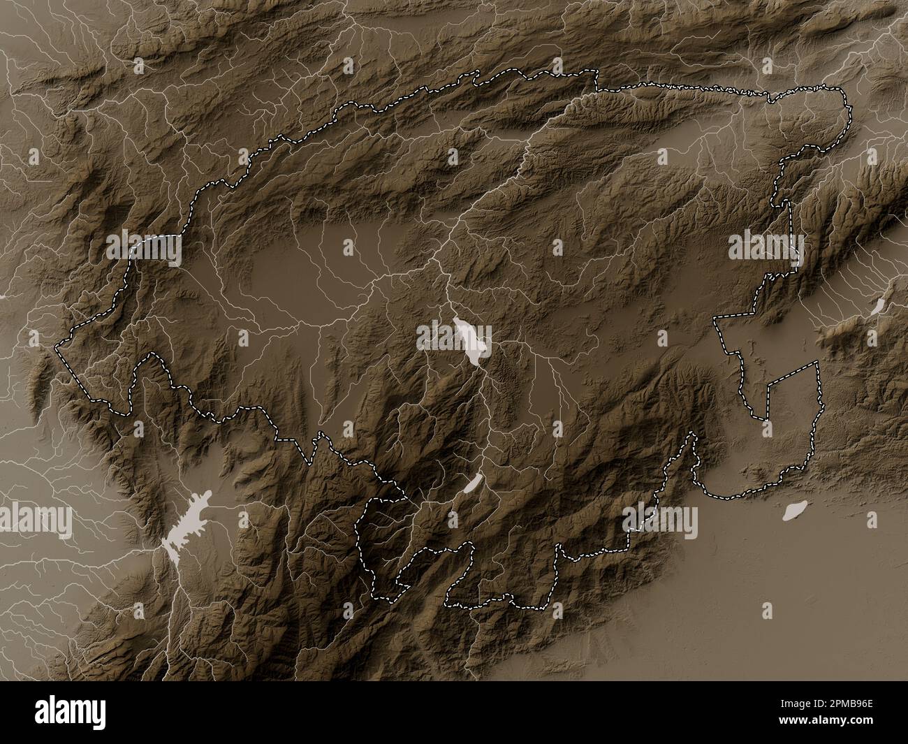 Lara, state of Venezuela. Elevation map colored in sepia tones with ...