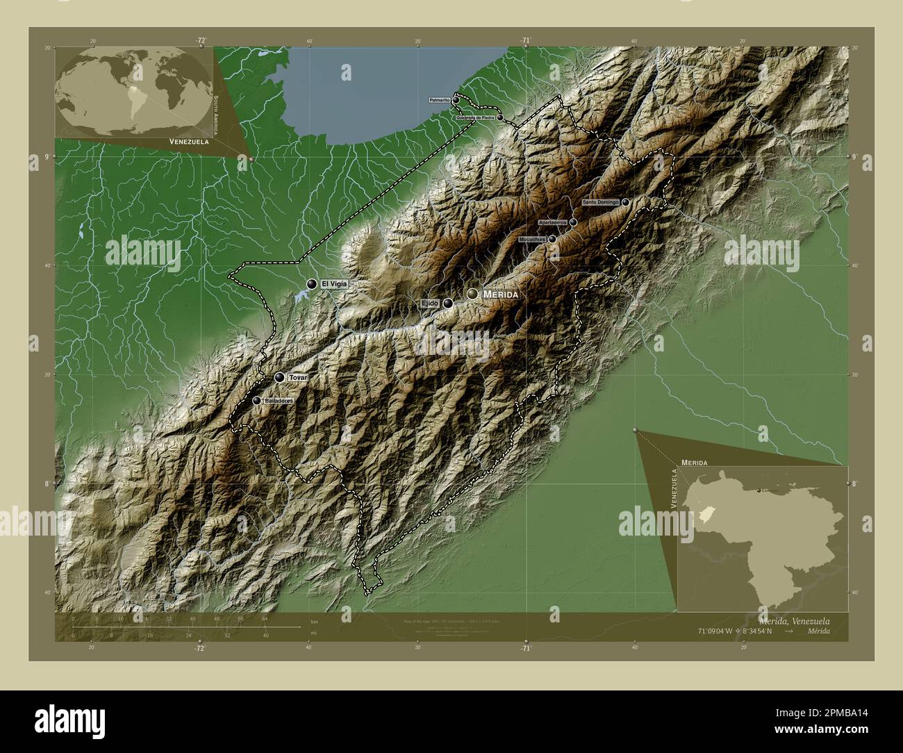 Merida, state of Venezuela. Elevation map colored in wiki style with ...